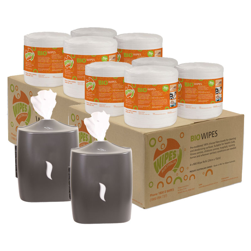 BioWipes Bundle 2 (2 Boxes BioWipes + 2 Wall Dispenser) - Wipes Australia